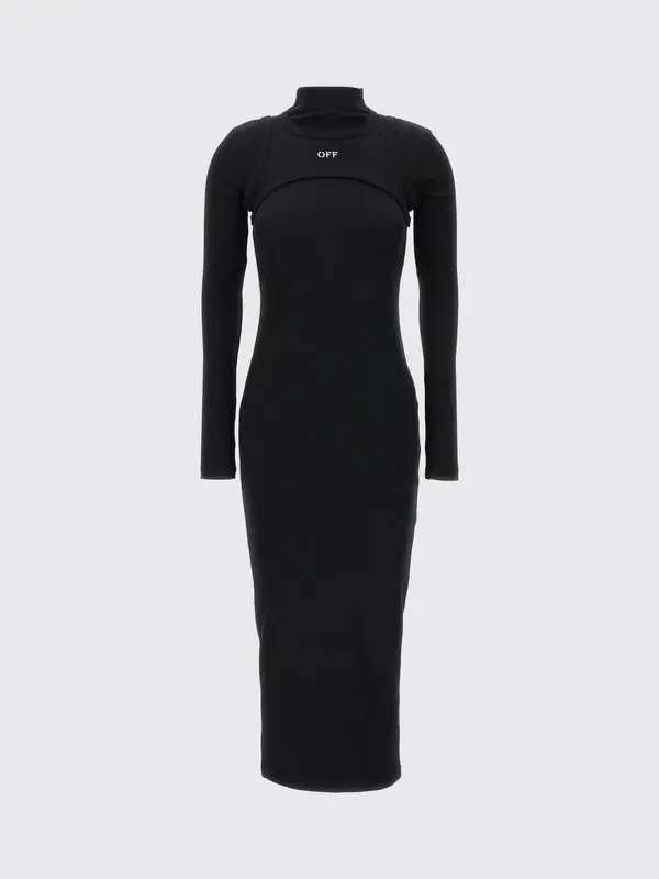 Off-White Cotton Knit Sheath Midi Dress