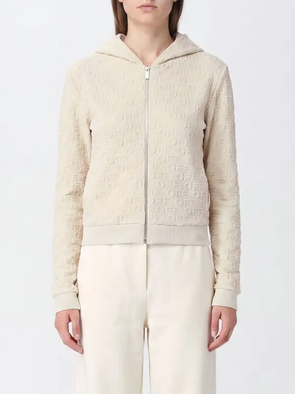 Off-White All-over Logo Zip-up Hoodie - Beige