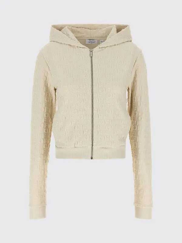 Off-White All-over Logo Zip-up Hoodie - Beige