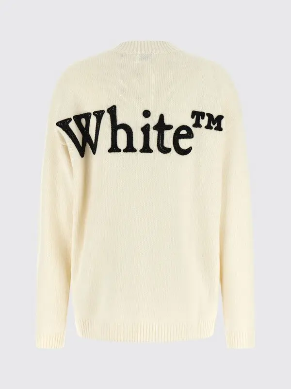 Off-White Wool Blend Crewneck Jumper With Contrast Intarsia Logo