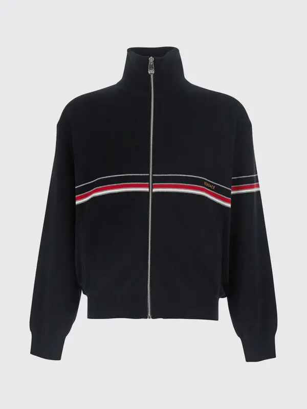 Versace Striped Cotton Turtleneck Zip-up Jumper