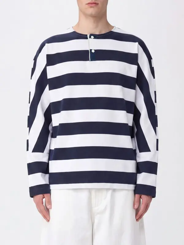 Jacquemus Striped Long-sleeved Cotton T-shirt With Two-button Neckline