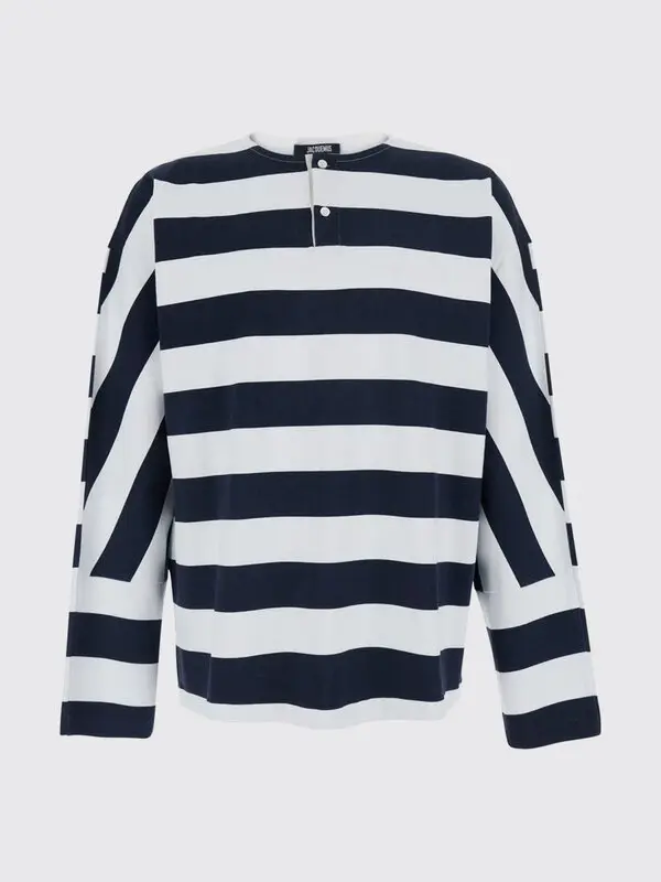 Jacquemus Striped Long-sleeved Cotton T-shirt With Two-button Neckline