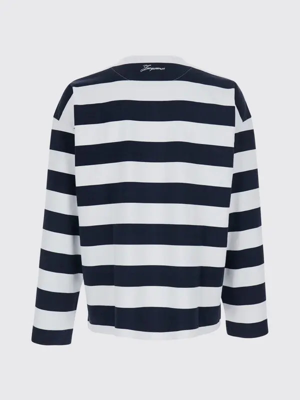 Jacquemus Striped Long-sleeved Cotton T-shirt With Two-button Neckline