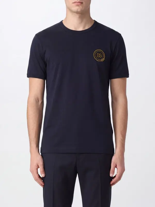 Dolce & Gabbana Slim Fit Cotton T-shirt With Contrasting Dg Monogram - Blue