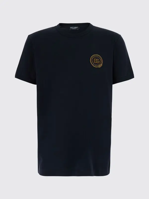 Dolce & Gabbana Slim Fit Cotton T-shirt With Contrasting Dg Monogram - Blue