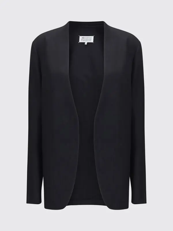 MAISON MARGIELA Cropped Open-front Wool Blazer With Iconic White Stitch