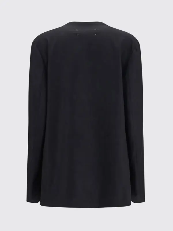 MAISON MARGIELA Cropped Open-front Wool Blazer With Iconic White Stitch