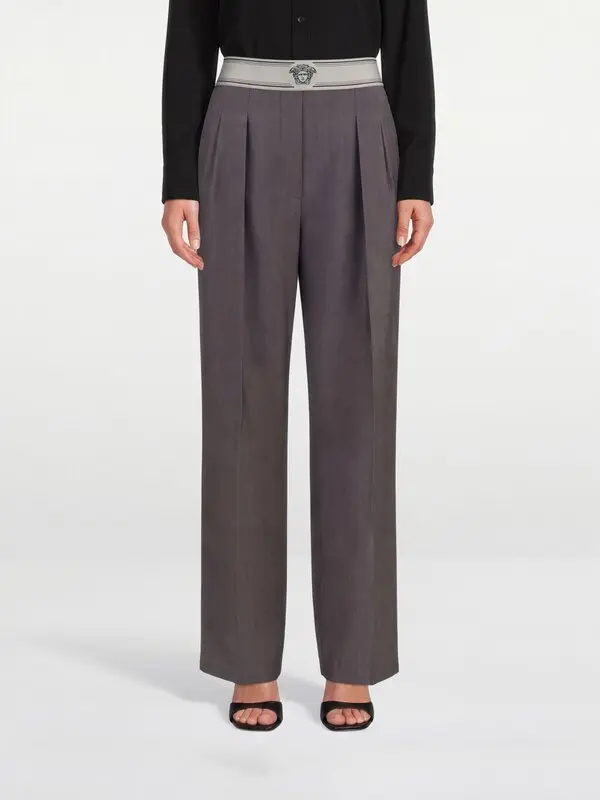 Versace Wool-blend Pleated Wide-leg Trousers - Grey