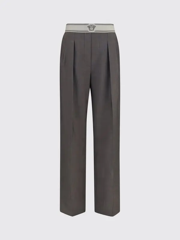 Versace Wool-blend Pleated Wide-leg Trousers - Grey