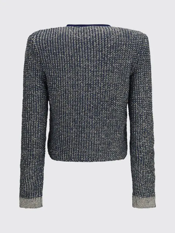 Balmain Bicolour Bouclé Crewneck Cardigan With Metallic Buttons - Sea