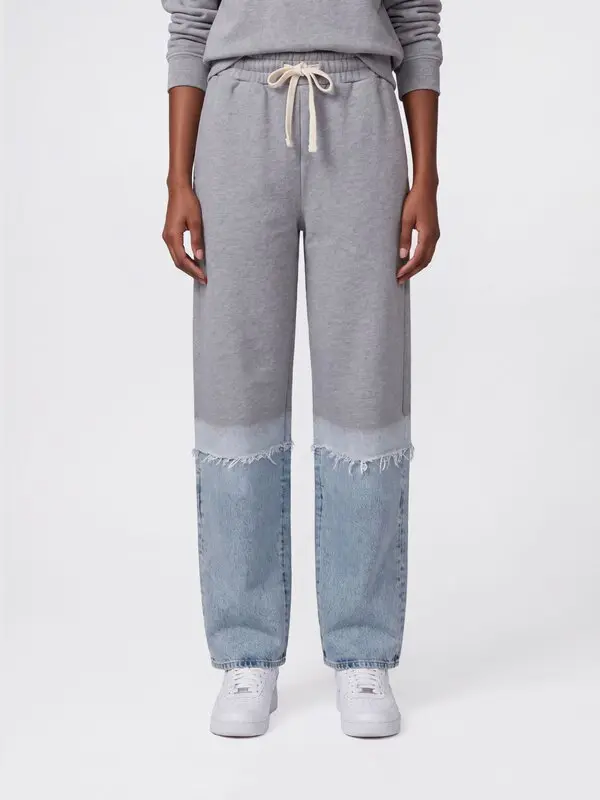 HAIKURE Cotton Denim Jogging Trousers With Abstract Bicolour Pattern - Blue