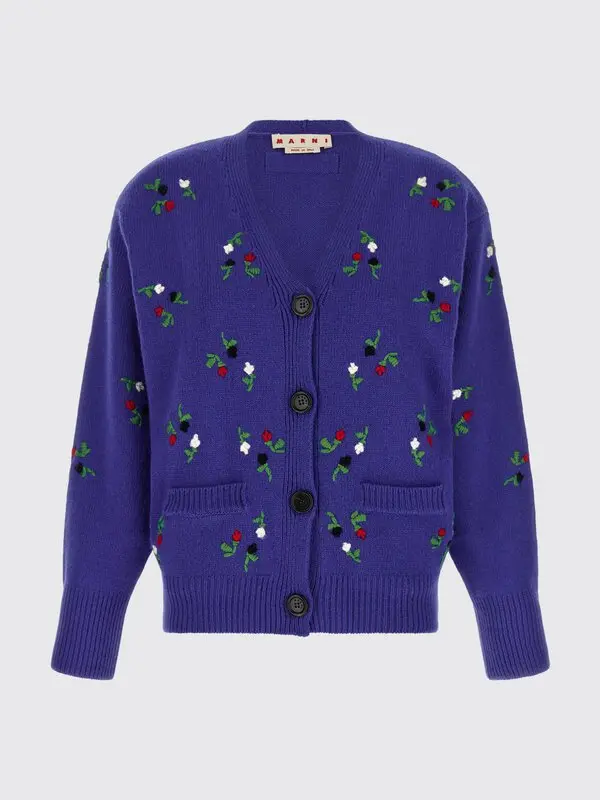Marni Virgin Wool And Cashmere Cardigan With Floral Embroidery
