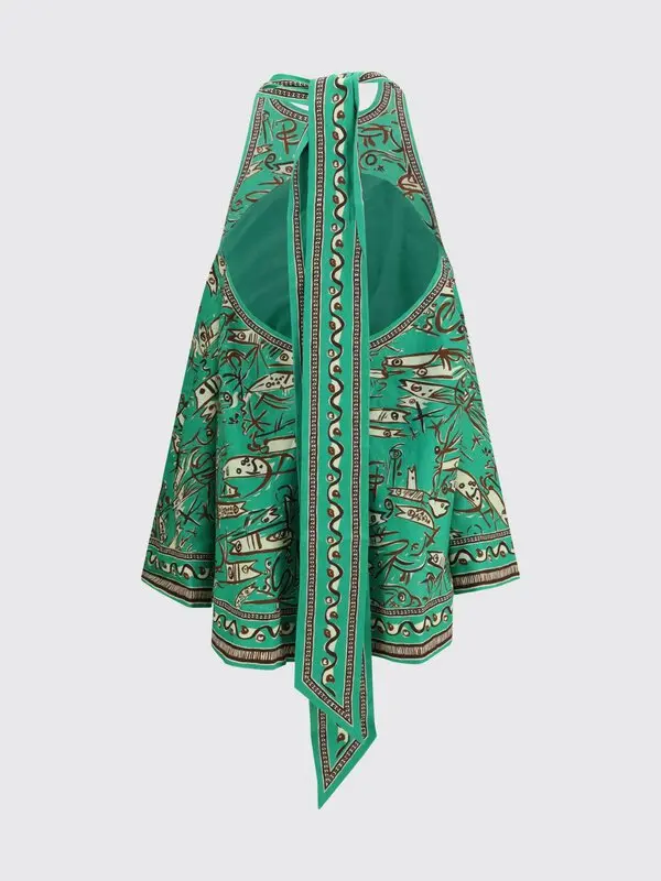 ALEMAIS Fish Sticks Linen Mini Dress With Ethnic Print And Halter Neck