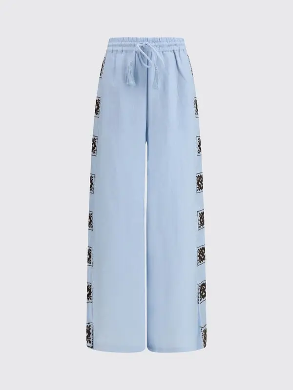 ALEMAIS Grace Linen Wide-leg Trousers With Ethnic Print