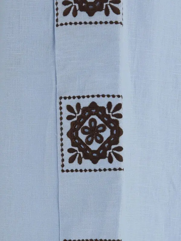 ALEMAIS Grace Linen Wide-leg Trousers With Ethnic Print