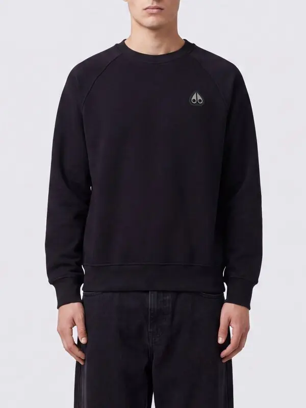 Moose Knuckles Crew Neck Cotton Jumper With Contrast Logo - Black