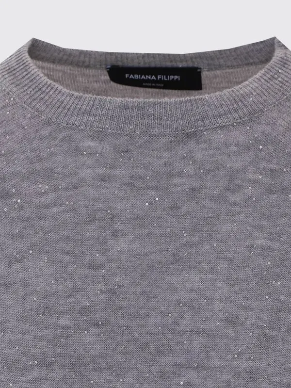 Fabiana Filippi Short-sleeved Crewneck Wool Blend Jumper - Grey