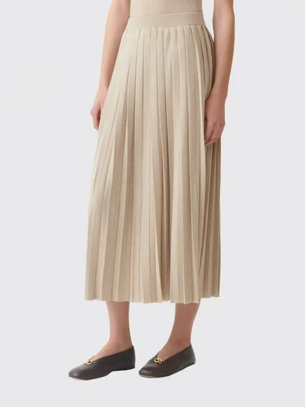 Fabiana Filippi Pleated Wool And Silk Knit Midi Skirt - Beige
