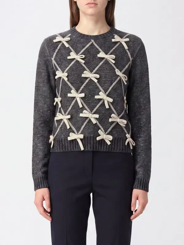 Moschino All-over Bow Wool And Silk Blend Jumper - Grey