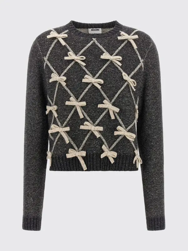 Moschino All-over Bow Wool And Silk Blend Jumper - Grey