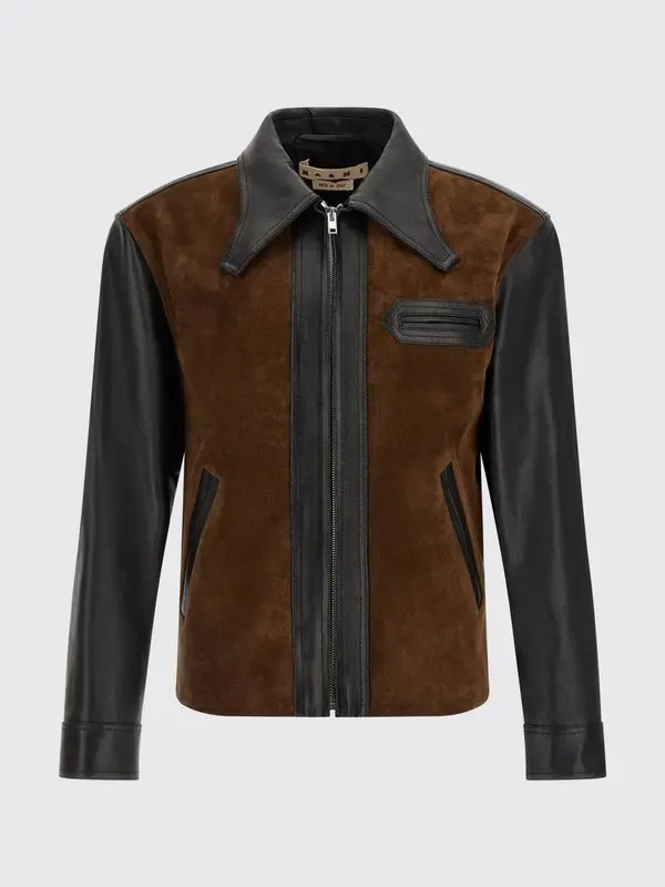 Marni Bi-suede And Leather Jacket With Pointed Collar