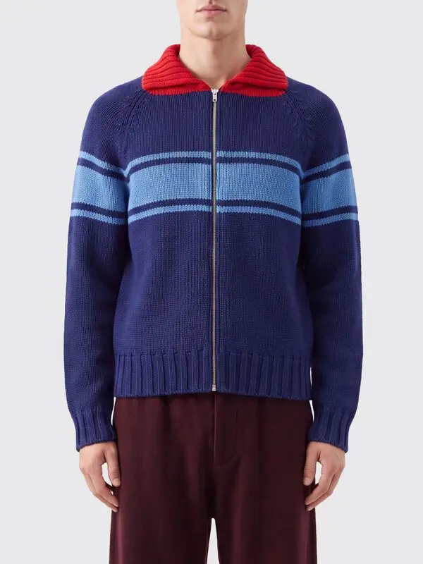 Marni Striped Cotton Turtleneck Zip-up Cardigan