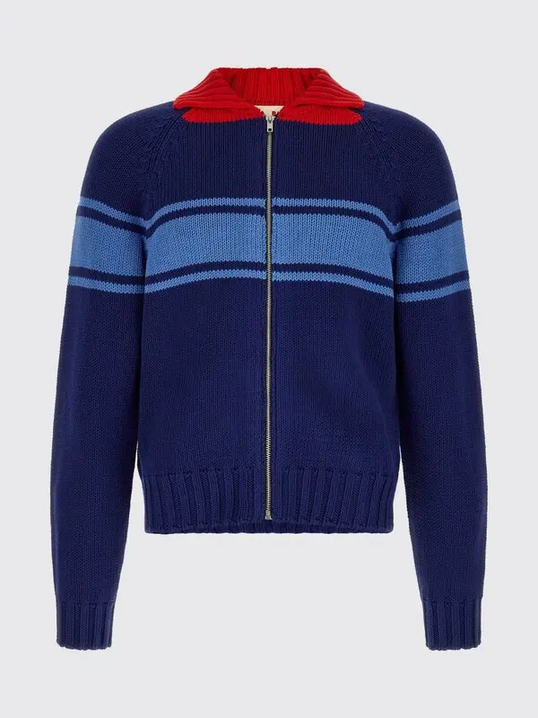 Marni Striped Cotton Turtleneck Zip-up Cardigan