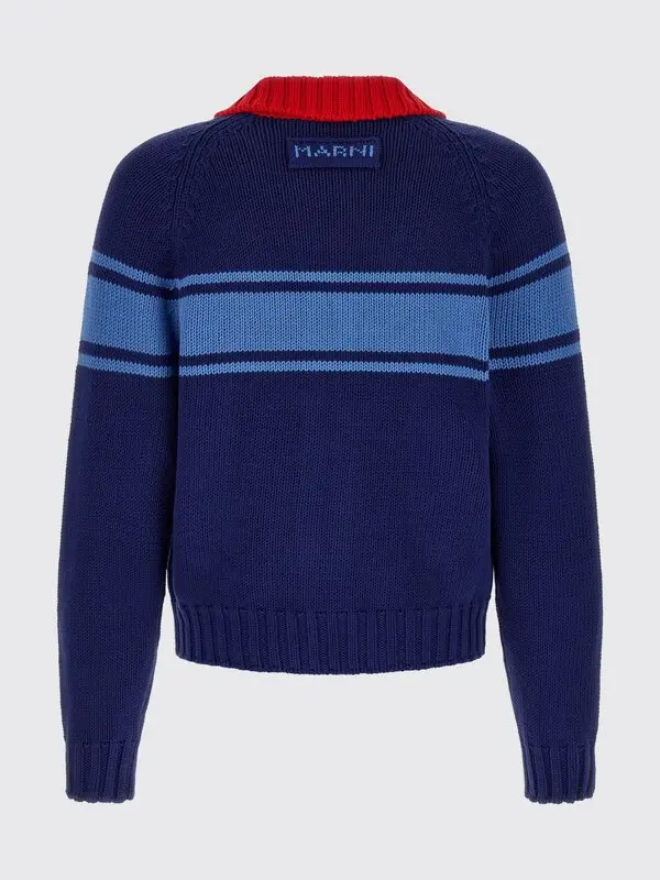 Marni Striped Cotton Turtleneck Zip-up Cardigan
