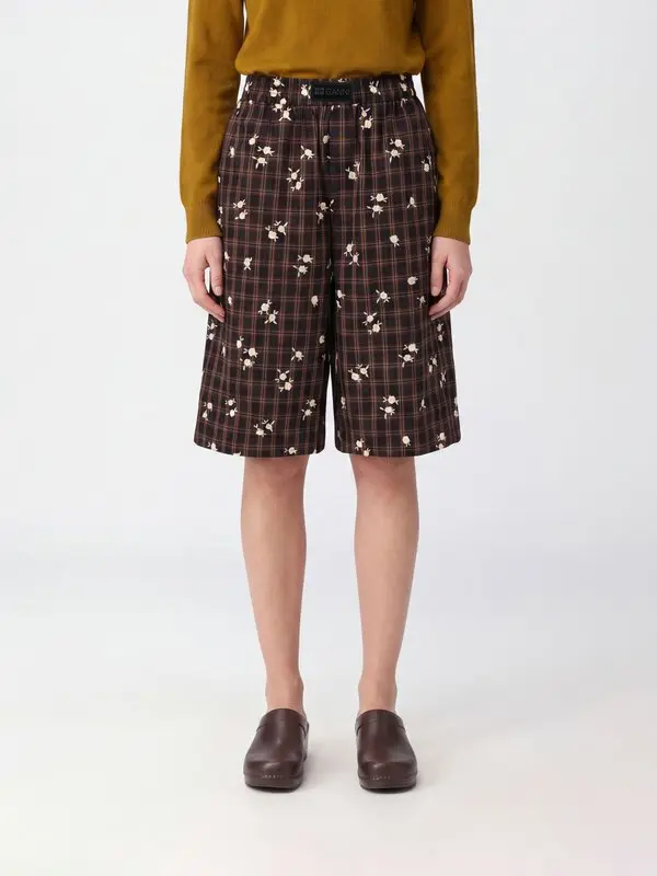 GANNI Printed Checkered Shorts - Coffee