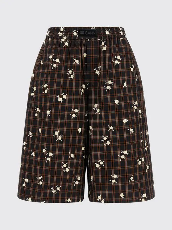 GANNI Printed Checkered Shorts - Coffee