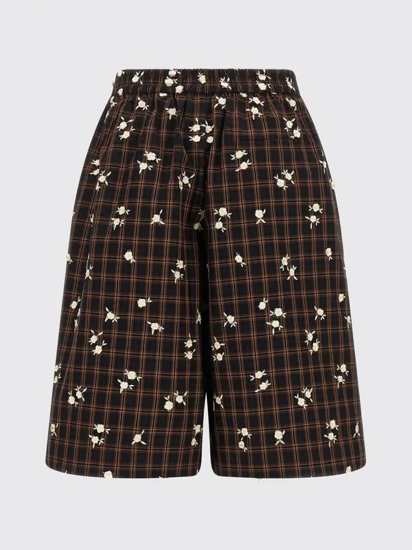 GANNI Printed Checkered Shorts - Coffee