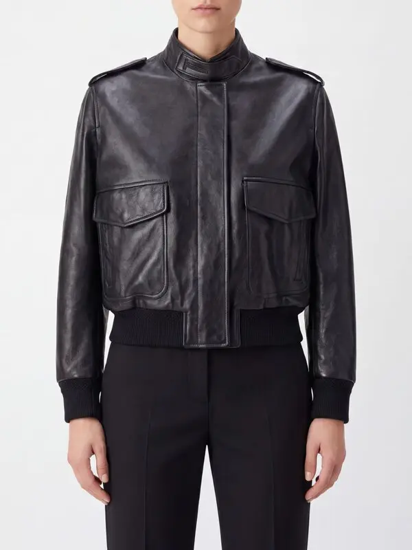 TOM FORD Lambskin Leather Bomber Jacket With High Neck And Epaulettes