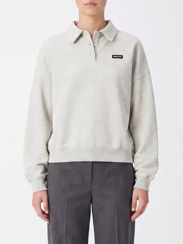 ROTATE BY BIRGER CHRISTENSEN Long-sleeve Organic Cotton Polo Shirt With Classic Collar And Logo - White