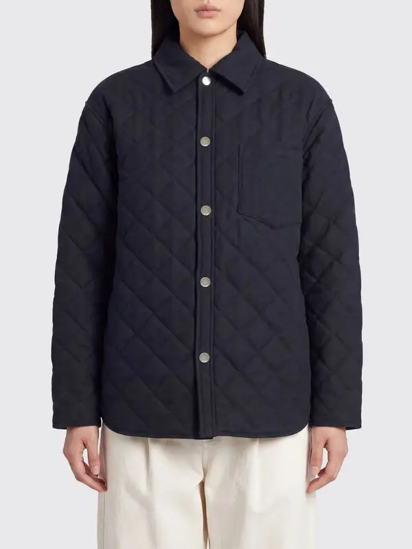 A.p.c. Quilted Wool Blend Shirt Jacket With Classic Collar - Blue