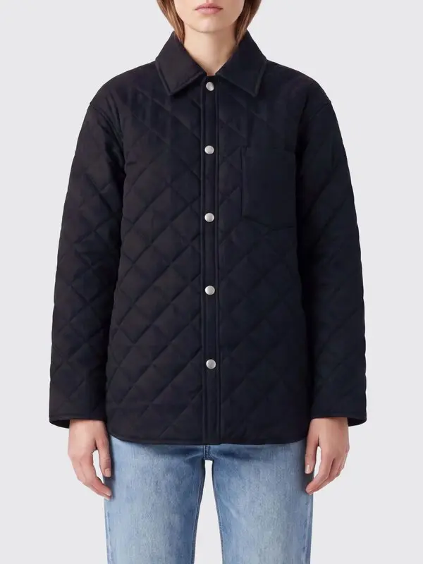 A.p.c. Quilted Wool Blend Shirt Jacket With Classic Collar - Navy
