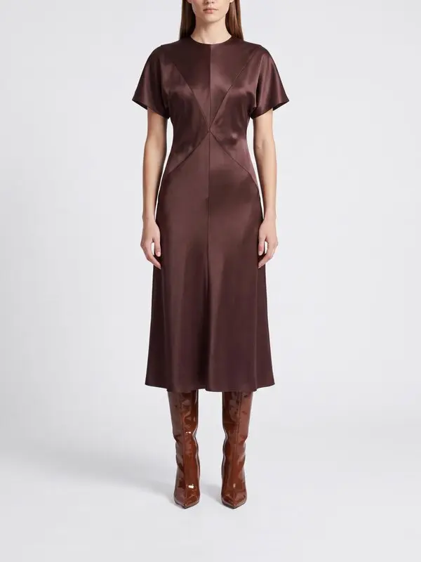 Pinko Kangoo High Neck Short-sleeved Midi Sheath Dress In Satin
