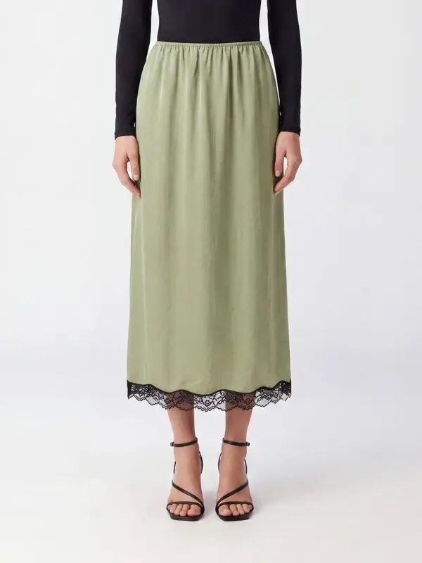 TWINSET A-line Midi Skirt With Lace Inserts - Green