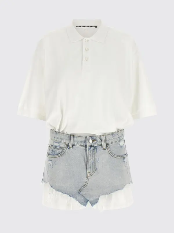 Alexander Wang Bi Double-layer Cotton Mini Shirtdress With Classic Collar