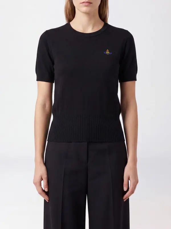VIVIENNE WESTWOOD Slim Fit Cotton Cashmere Jumper With Orb Logo - Black