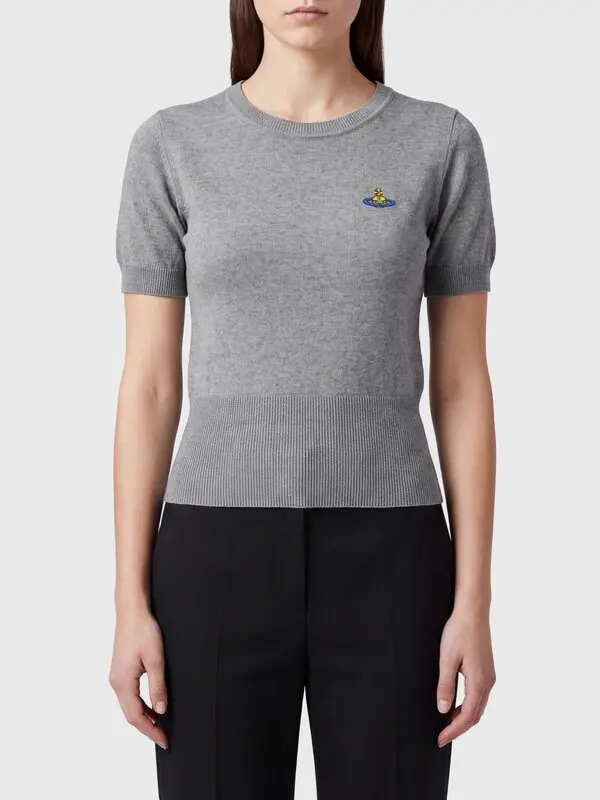 VIVIENNE WESTWOOD Slim Fit Cotton Cashmere Jumper With Orb Logo - Grey