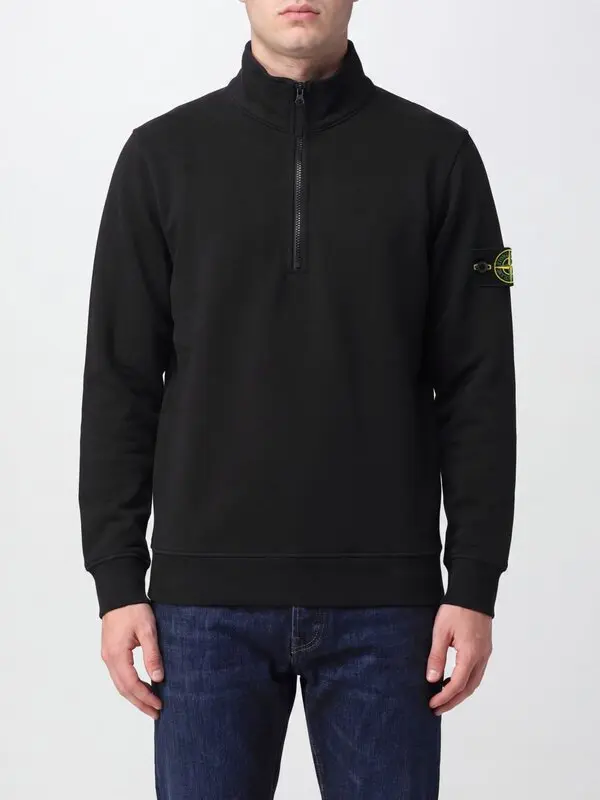 Stone Island Half-zip Cotton Sweatshirt With Compass Logo - Black