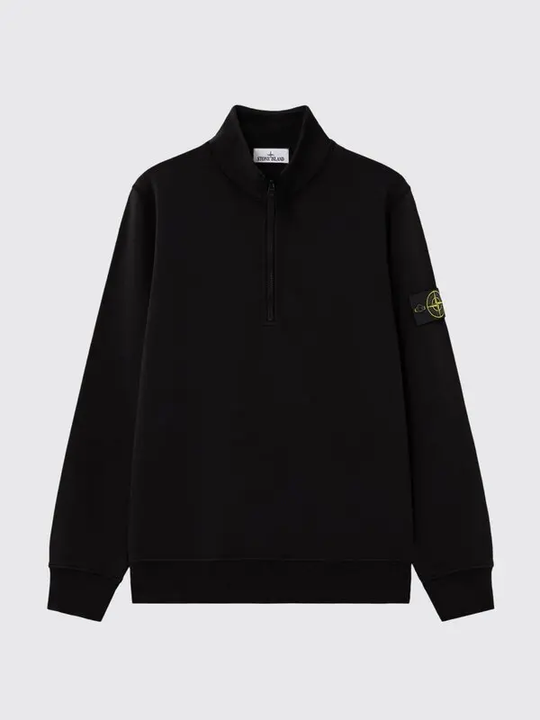 Stone Island Half-zip Cotton Sweatshirt With Compass Logo - Black