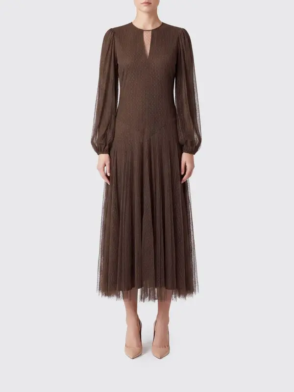 TWINSET Pleated Tulle Midi Ceremonial Dress With Crew Neck
