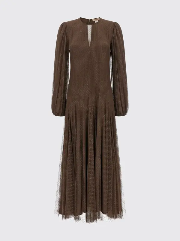 TWINSET Pleated Tulle Midi Ceremonial Dress With Crew Neck