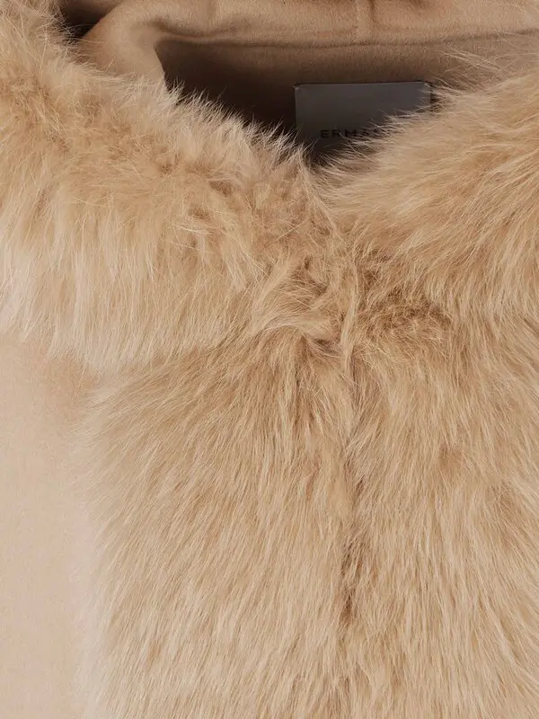 ERMANNO FIRENZE Shearling Fur Hooded Jacket With Contrast Trims - Brown