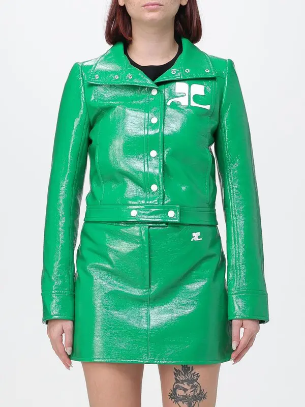 COURREGES Cropped Faux Leather Jacket With Contrast Logo