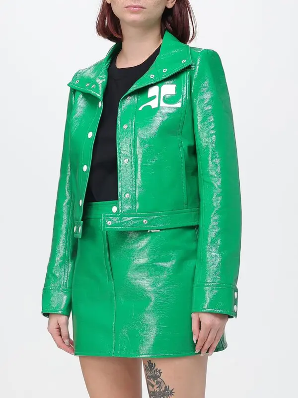 COURREGES Cropped Faux Leather Jacket With Contrast Logo