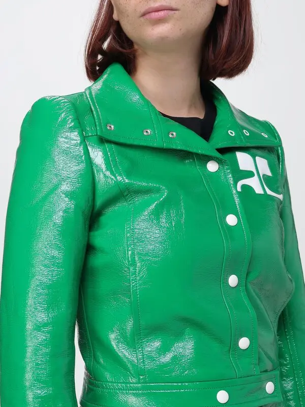 COURREGES Cropped Faux Leather Jacket With Contrast Logo