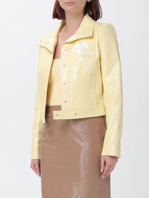 COURREGES Cropped Faux Leather Jacket With Contrast Logo - Yellow